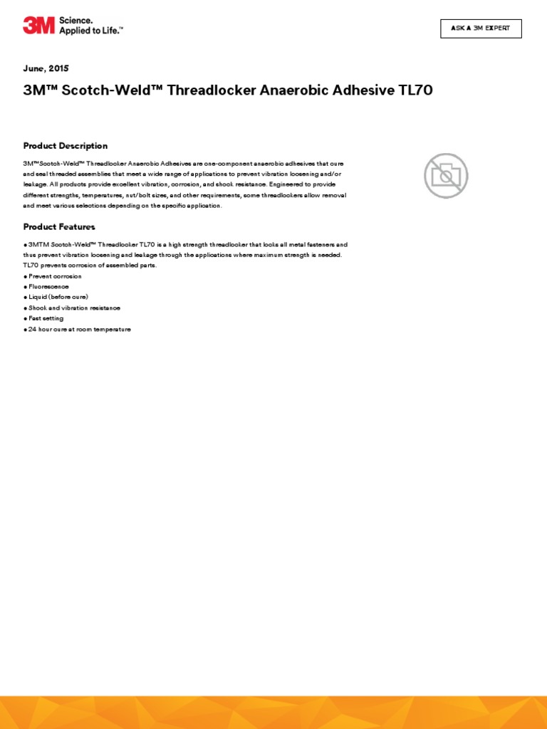 3M Scotch-Weld Threadlocker Anaerobic Adhesive TL70 | PDF | Adhesive ...