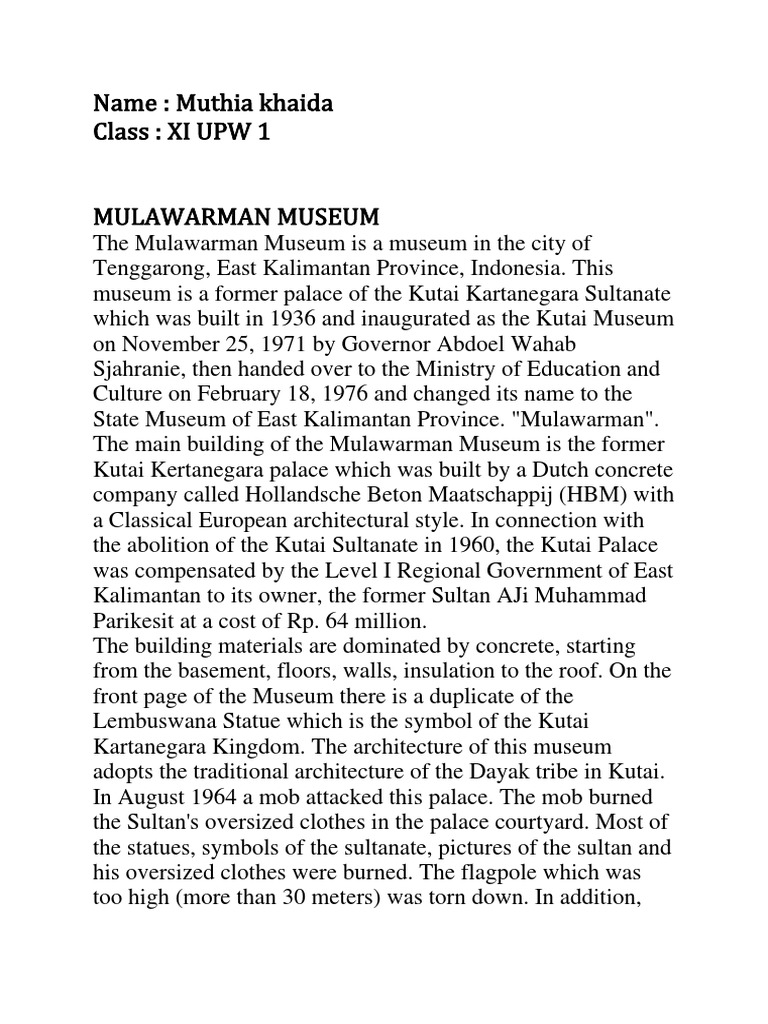 Mulawarman Museum Information in English | PDF