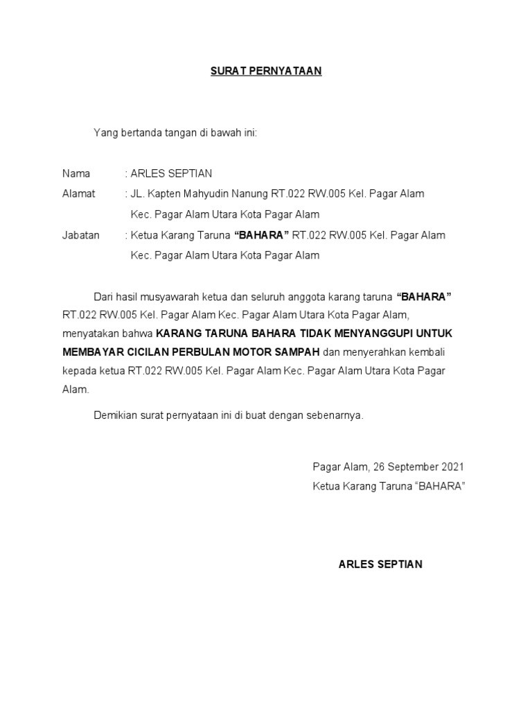 Surat Pernyataan Karang Taruna | PDF