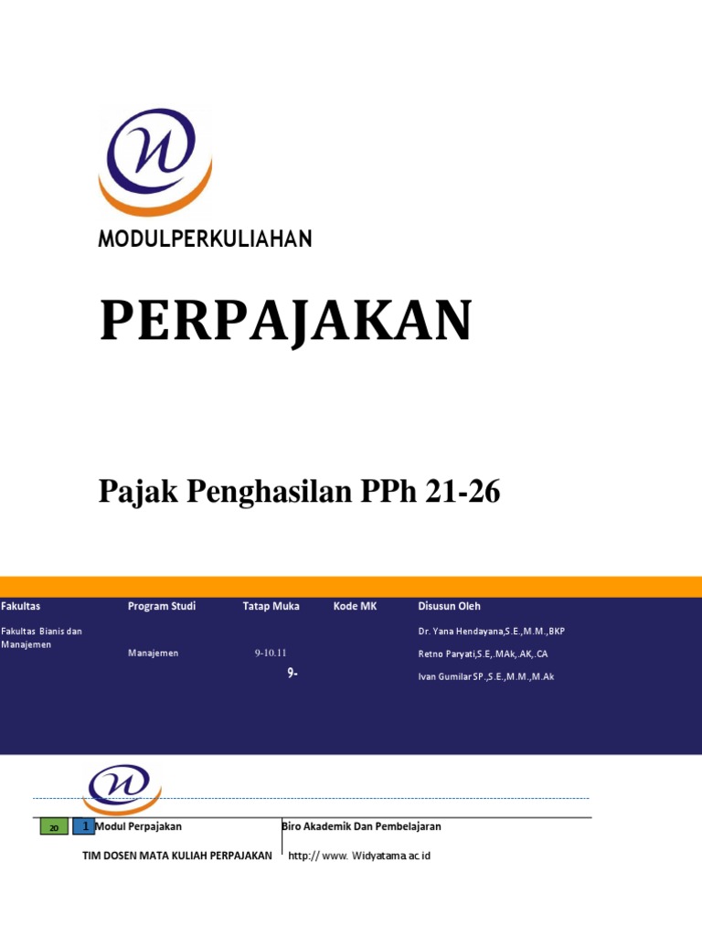 Modul Mata Kuliah Perpajakan Pertemuan 9,10,11 | PDF