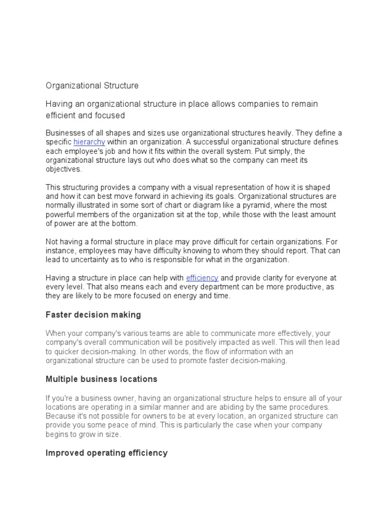 Organizational Structure Report | PDF | Organizational Structure ...