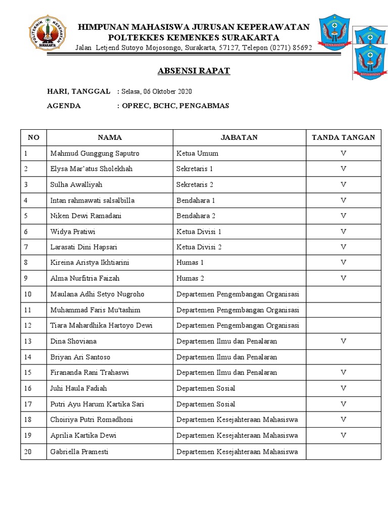 ABSENSI RAPAT Oprec | PDF