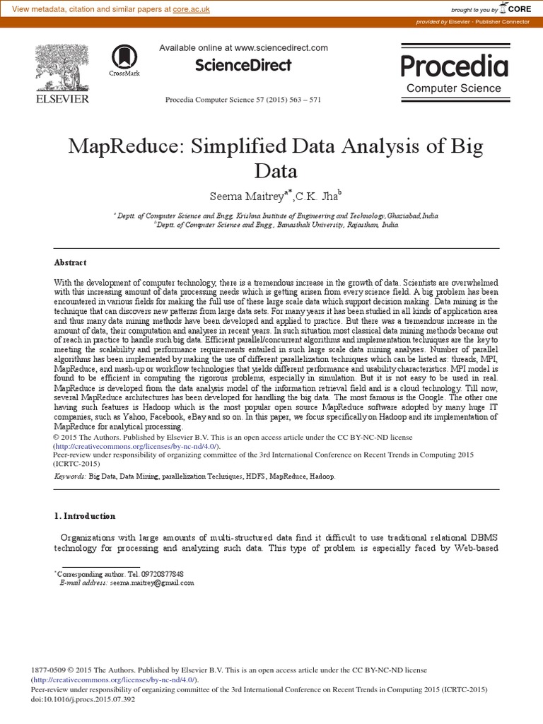 Mapreduce: Simplified Data Analysis of Big Data: Sciencedirect | PDF ...