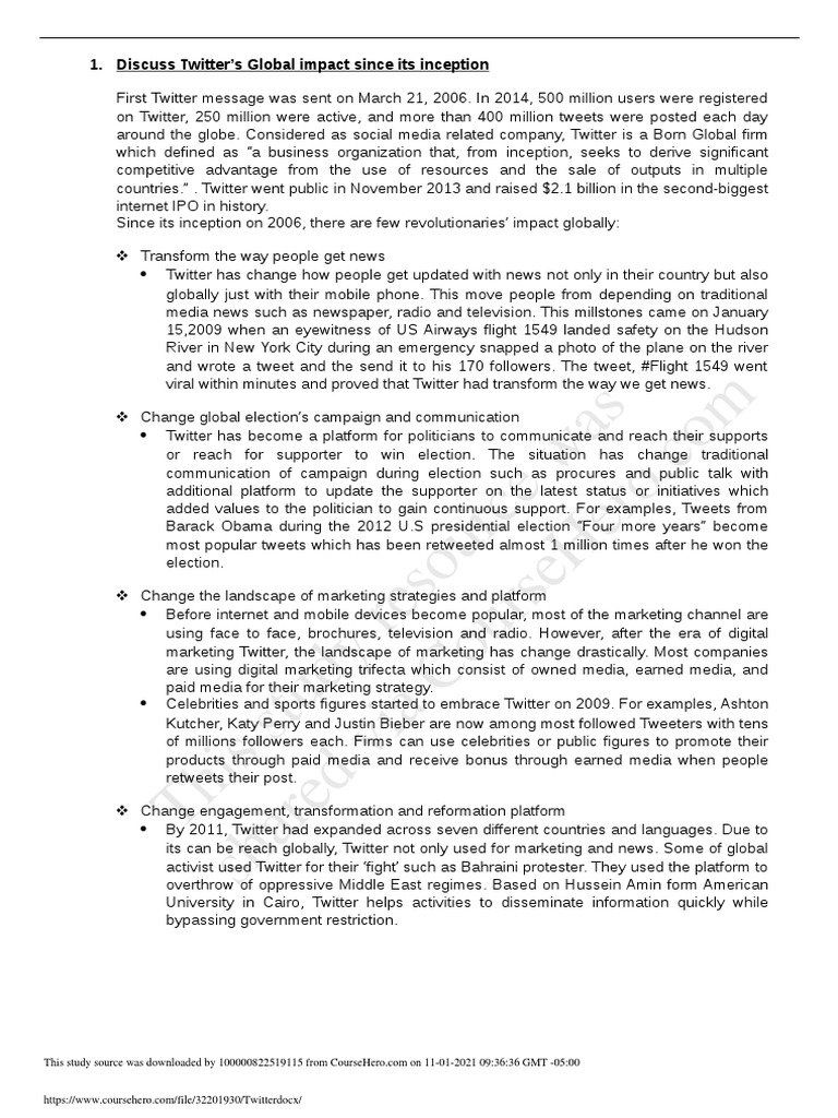 This Study Resource Was: 1. Discuss Twitter's Global Impact Since Its ...