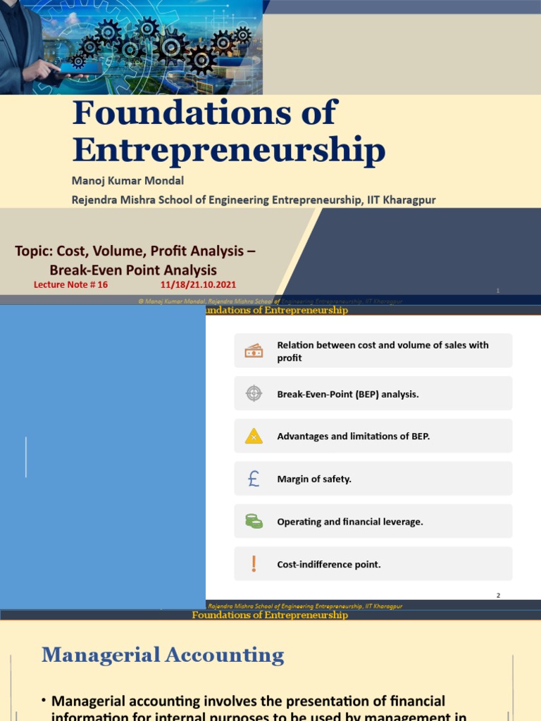 Lecture Note 16 - Break-Even Point Analysis - Cost Volume Profit 11.10. ...