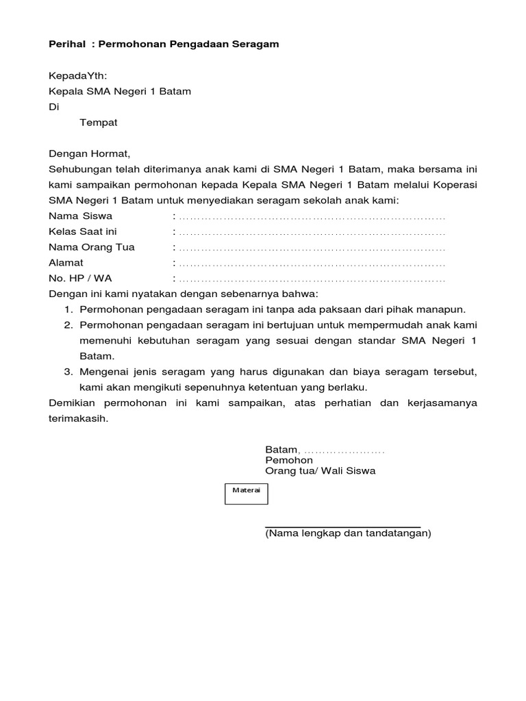 Permohonan Pengadaan Seragam | PDF