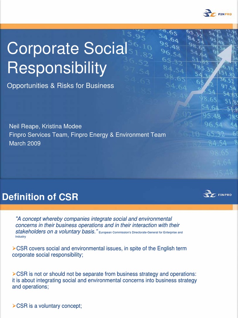 Corporate Social Responsibility: Opportunities & Risks For Business ...