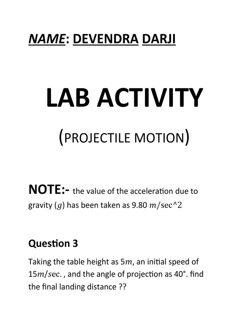 LAB ACTIVITY Projectile Motion | PDF | Projectiles | Applied And ...