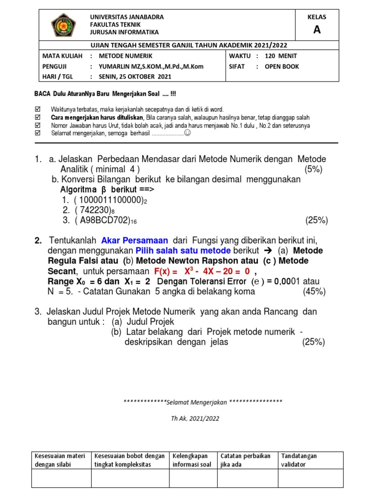 UTS Metode Numerik 2021/2022 | PDF