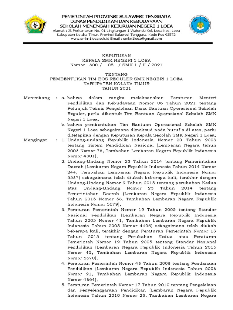 SK Pembentukan Tim Bos 2021 | PDF