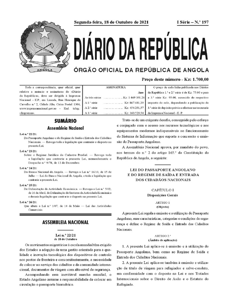 Lei Do Passaporte Angolano - 2021 | PDF