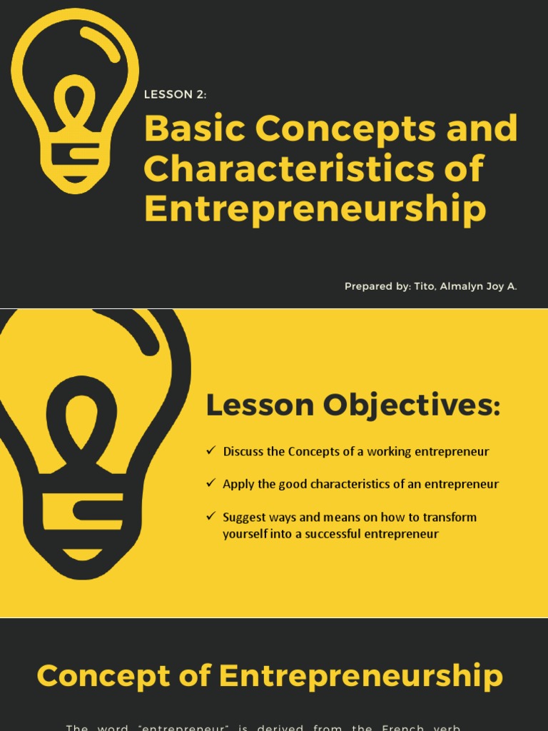 Lesson 2 - Basic Concepts and Characteristics of Entrepreneurship ...