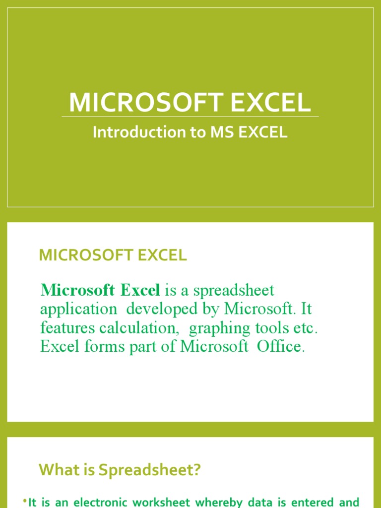 Microsoft Excel: Introduction To MS EXCEL | PDF | Microsoft Excel ...