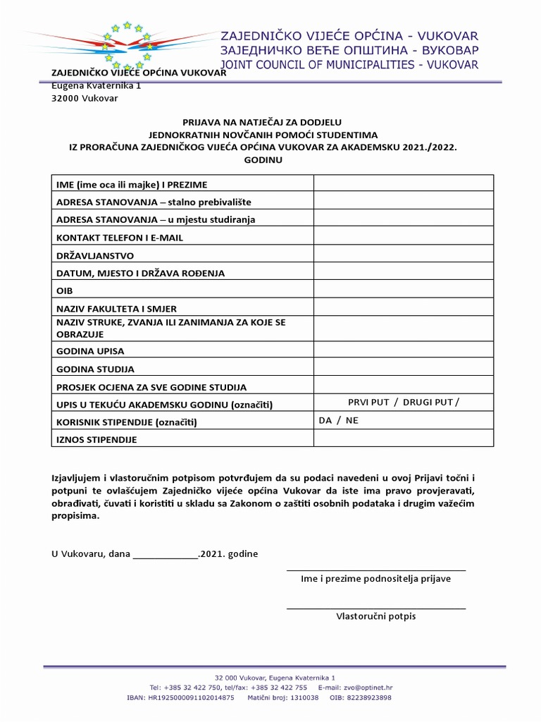 2. Prijavni Obrazac Natječaj (1) ДД | PDF