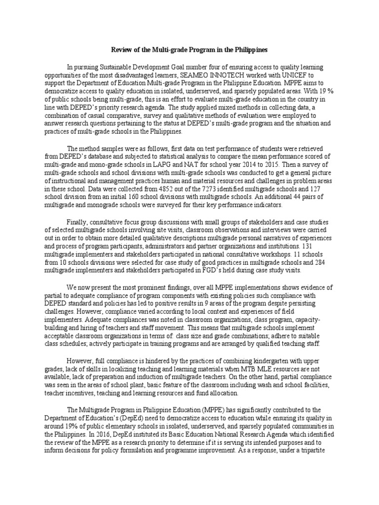 Review of The Multi-Grade Program in The Philippines | PDF ...
