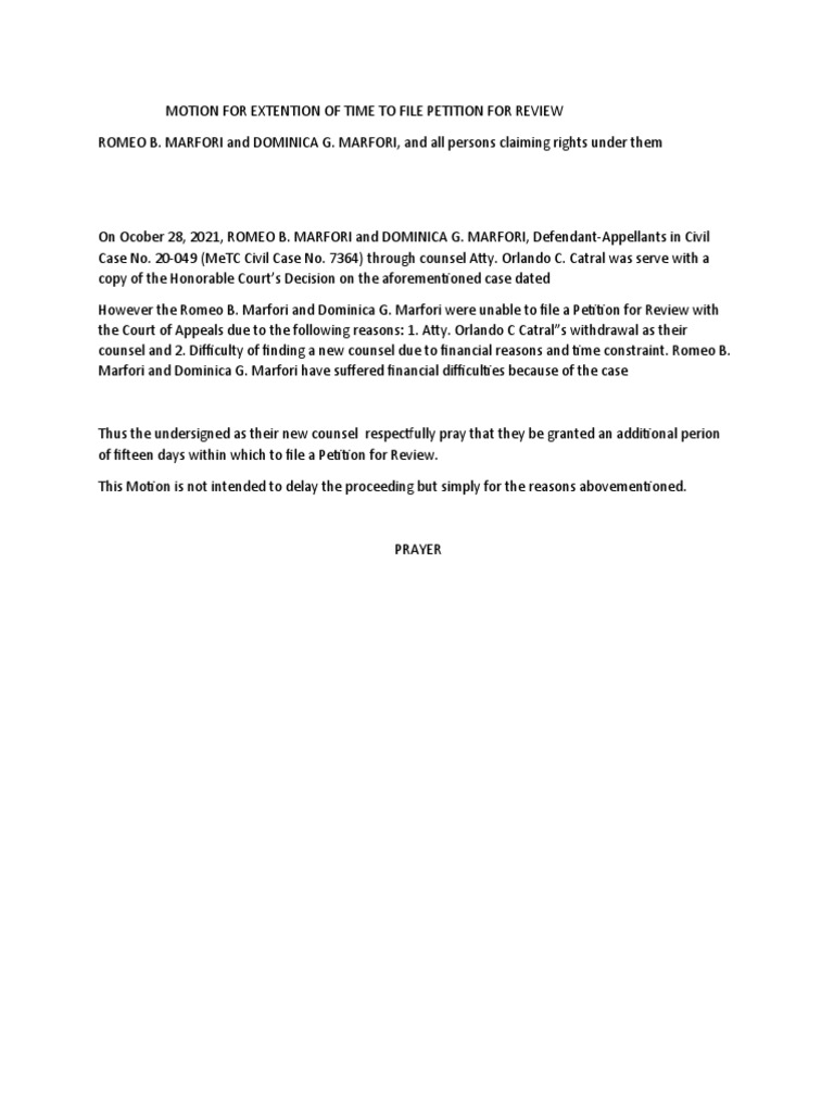 Motion For Extention of Time To File Petition For Review | PDF ...