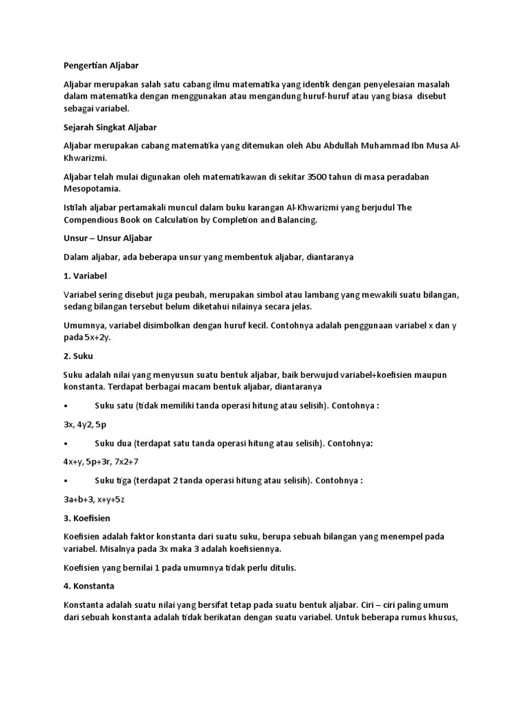 Aljabar | PDF | Seni & Disiplin Bahasa | Metode & Bahan Ajar