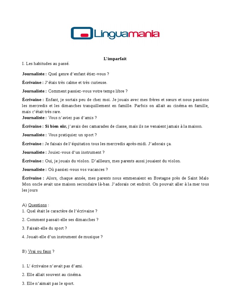 Fle A1 Imparfait | PDF