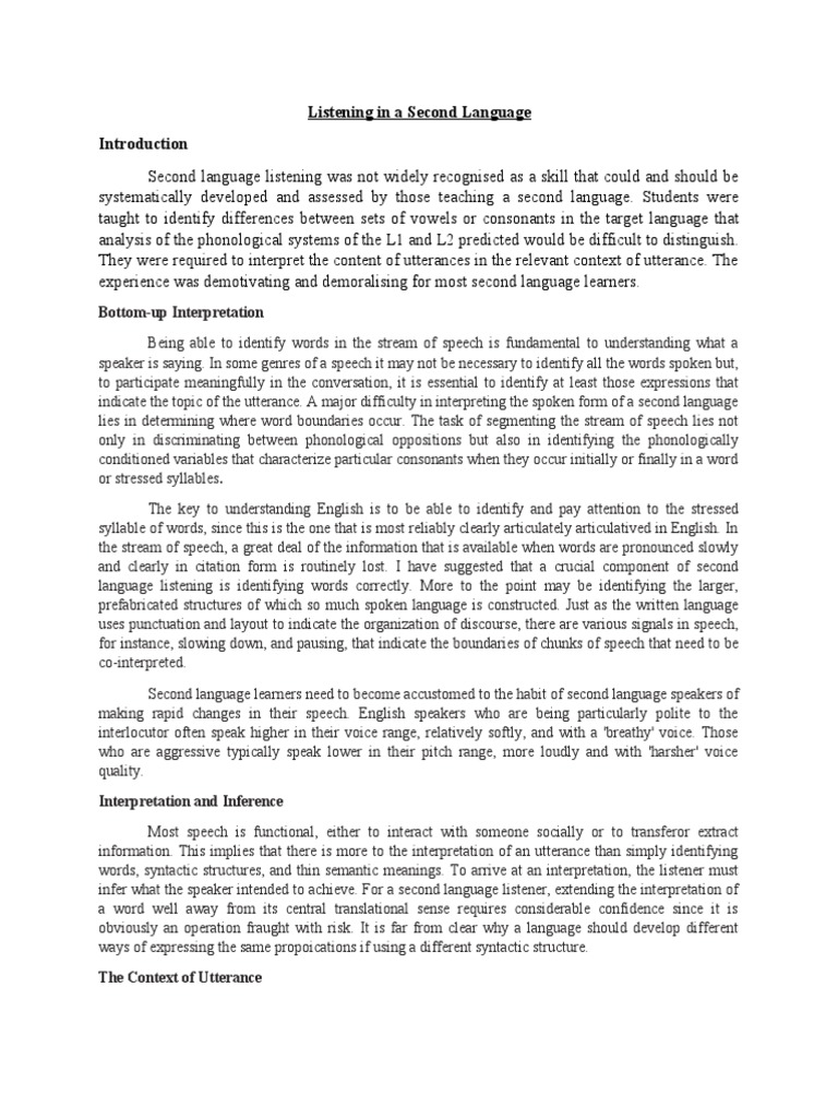 Listening in A Second Language | PDF | Second Language Acquisition ...