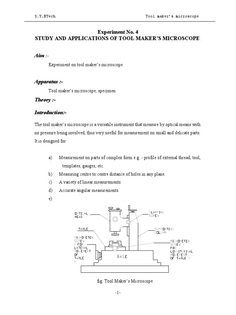 Experiment No. 4 Study and Applications of Tool Maker'S Microscope | Download Free PDF | Optics ...
