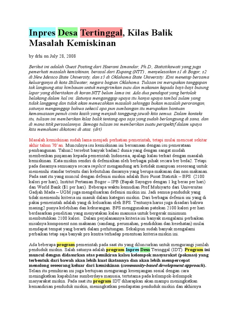 Inpres Desa Tertinggal | PDF