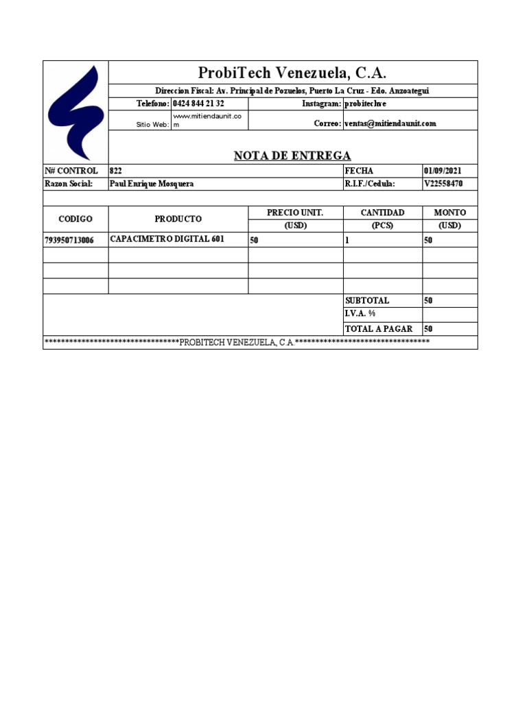 Formato de Nota de Entrega 2 | PDF