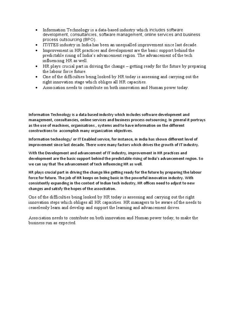 Information Technology Is A Data | PDF | Business | Finance & Money ...
