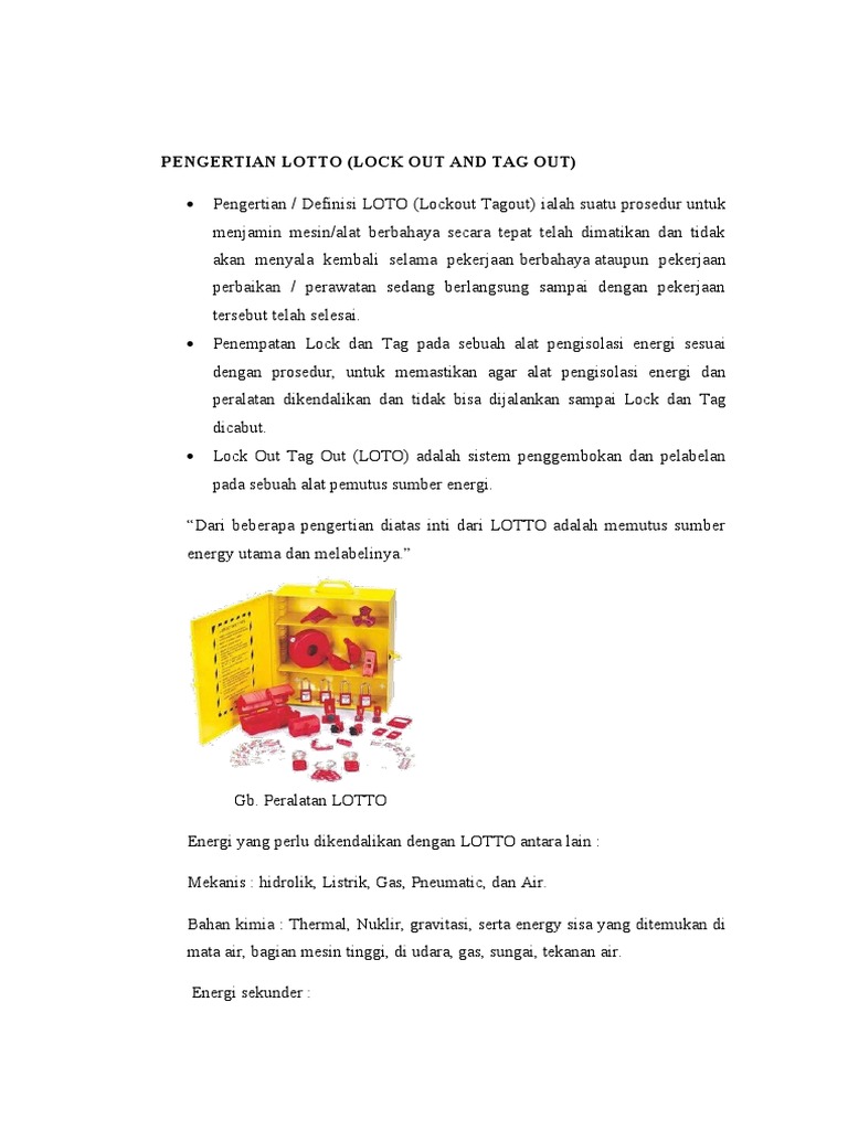 Pengertian Lotto Lock Out and Tag Out | PDF