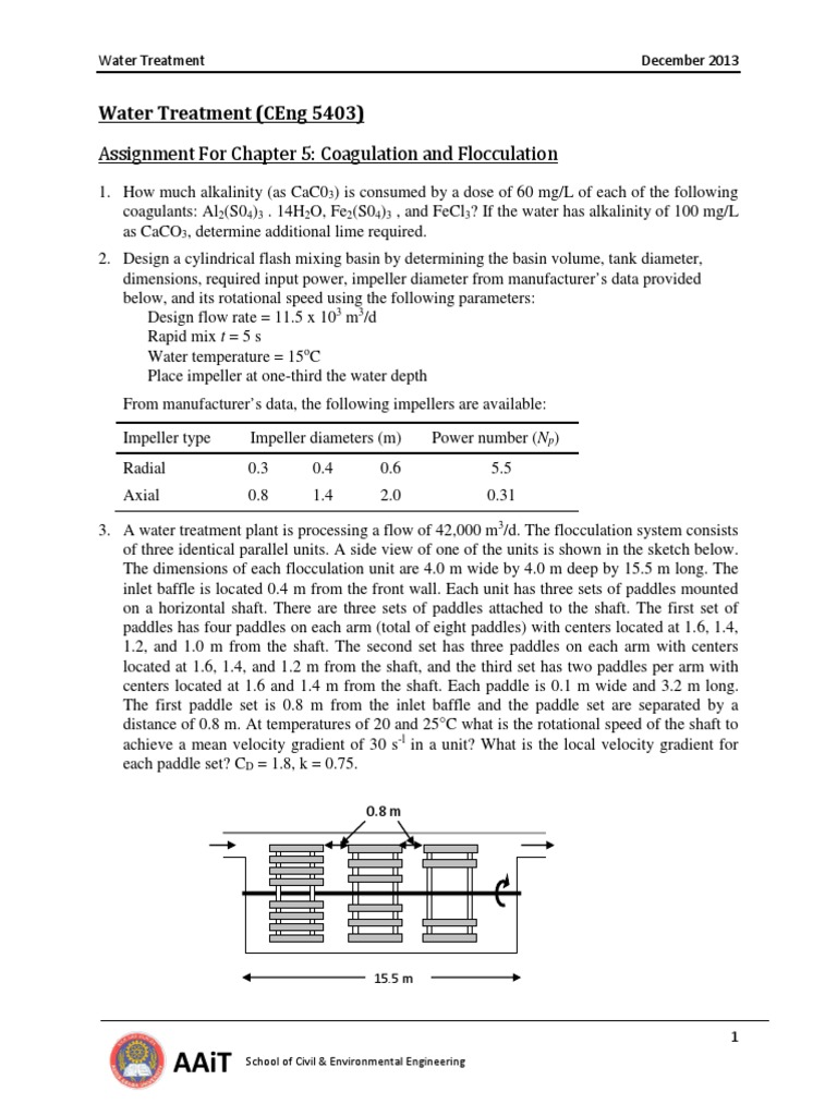 Assignment For Chapter 5: Coagulation and Flocculation: Water Treatment ...