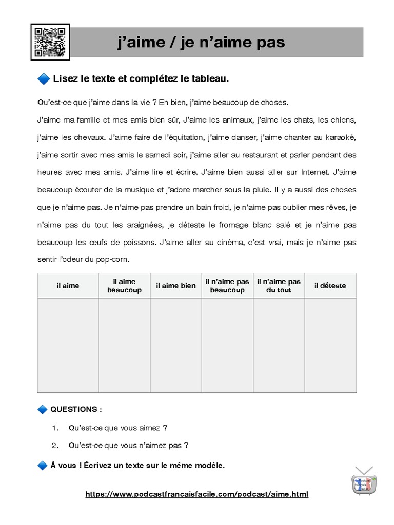 Aimer Parler de Ses Gouts Fle | PDF | Poésie | Arts du langage et ...