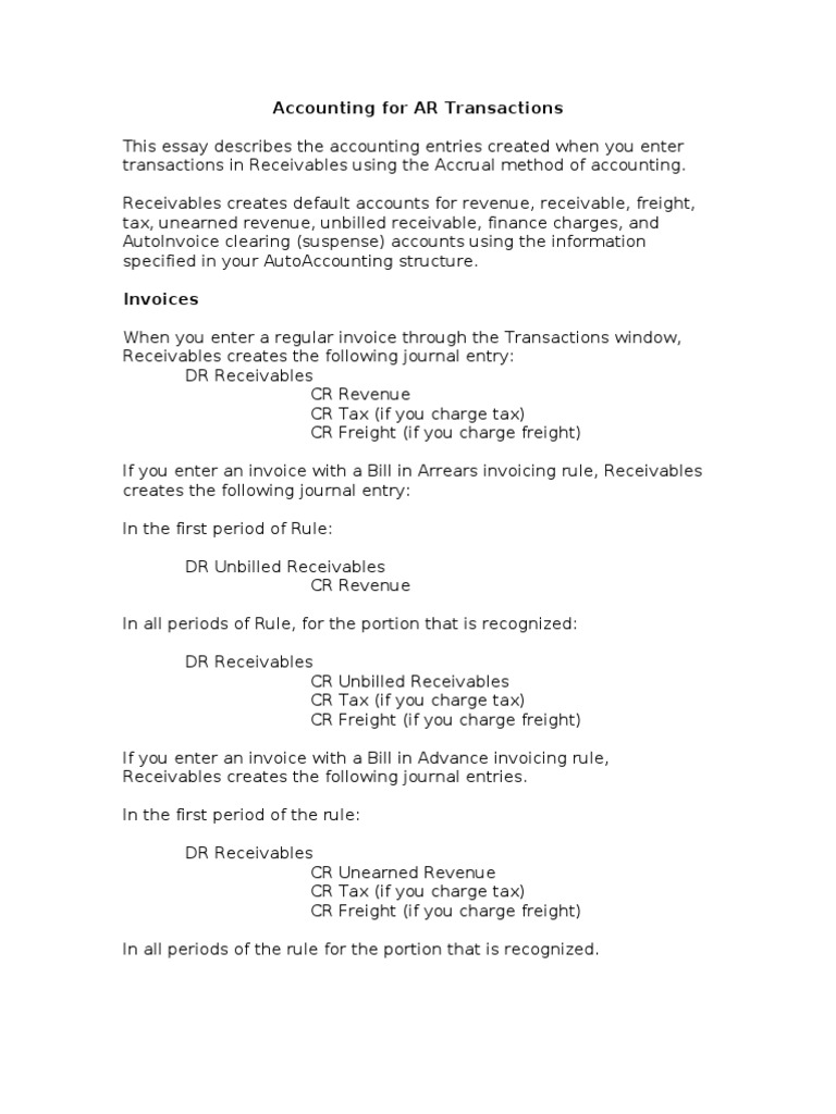AR Transaction Accounting Entries | PDF | Debits And Credits | Accounts ...