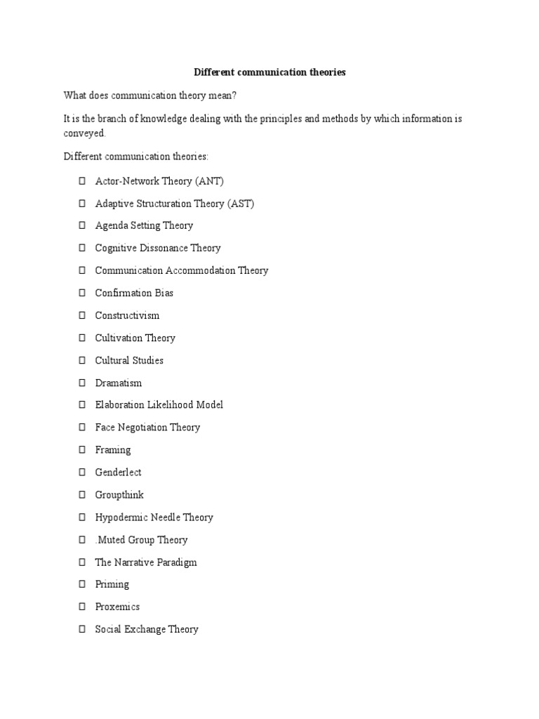 Different Communication Theories | PDF | Attitude (Psychology ...