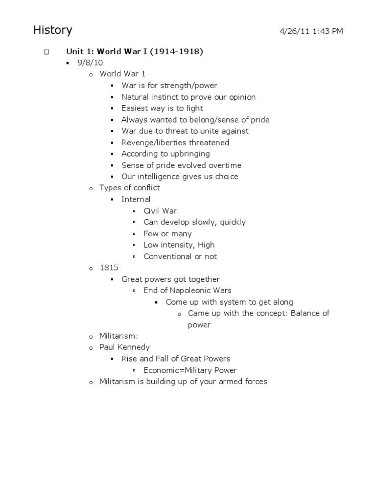 History: Unit 1: World War I (1914-1918) | PDF | World War I ...