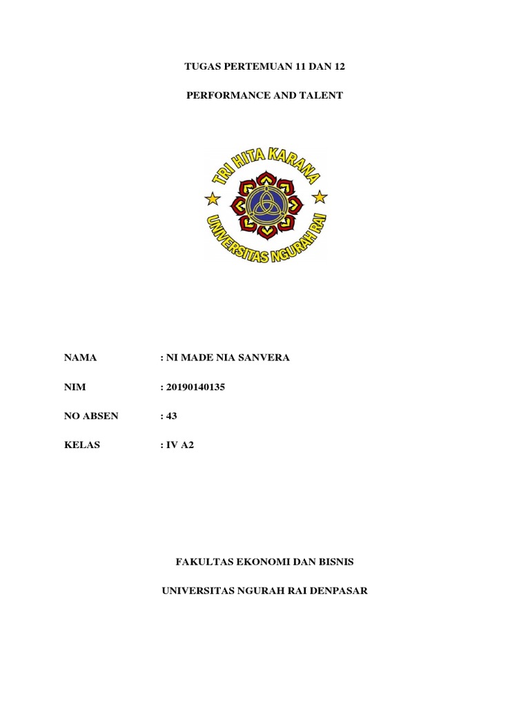Performance and Talent - Tugas Pertemuan 11 Dan 12 - Ni Made Niasanvera - 20190140135 - Iva2 ...