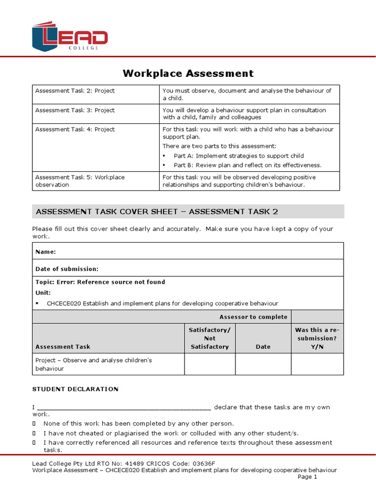 CHCECE020 - Workplace Assessment | PDF | Relationships | Parent