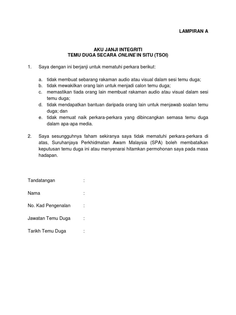 Lampiran A Aku Janji Integriti Tsoi | PDF