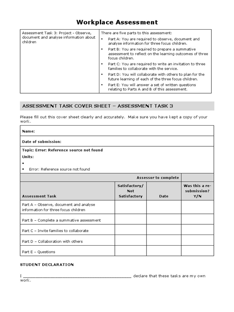 CHCECE023 & CHCECE026 - Workplace Assessment | PDF | Educational ...