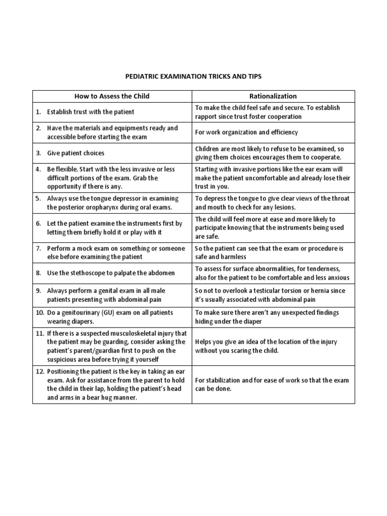 Pediatric Examination Tricks and Tips | PDF | Medicine | Clinical Medicine