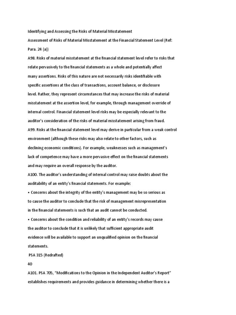 Assessing Risks of Material Misstatement at the Financial Statement and ...
