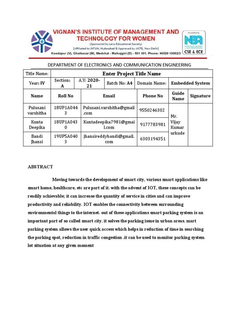 Car Parking System Project Abstract Format | PDF | Parking | Internet ...