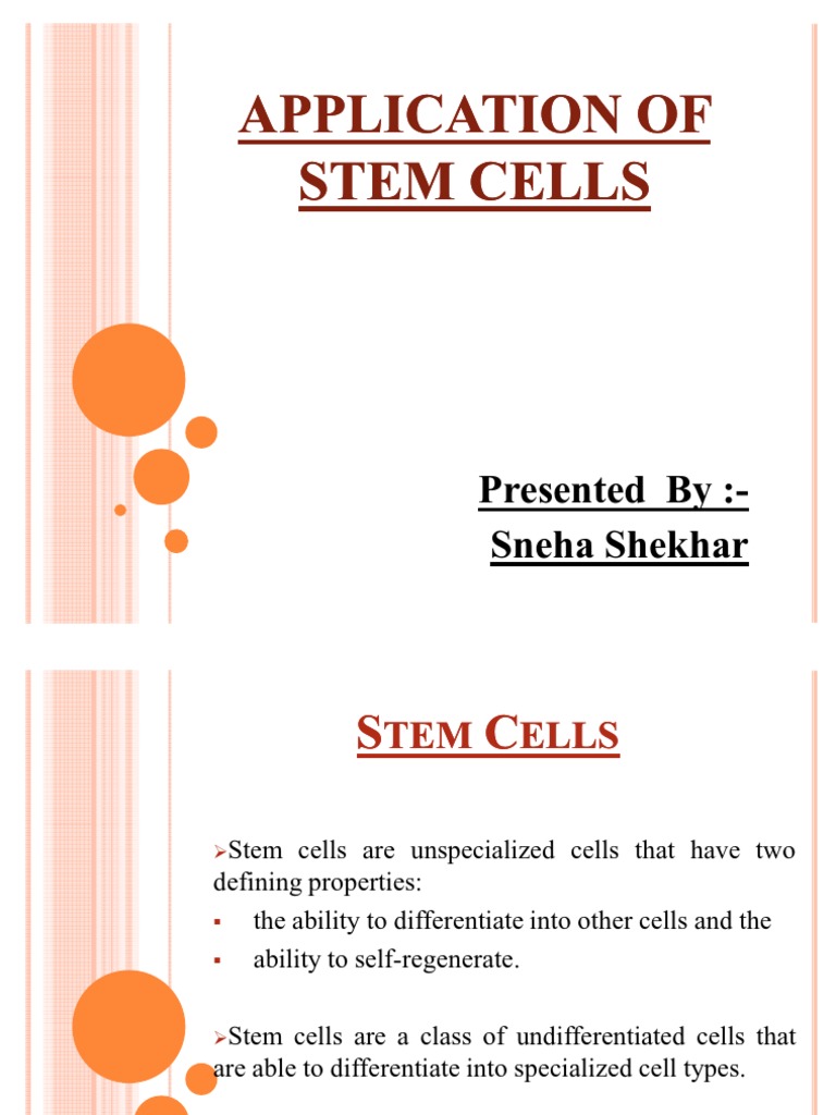 Application of Stem Cells | PDF | Stem Cell | Cellular Differentiation