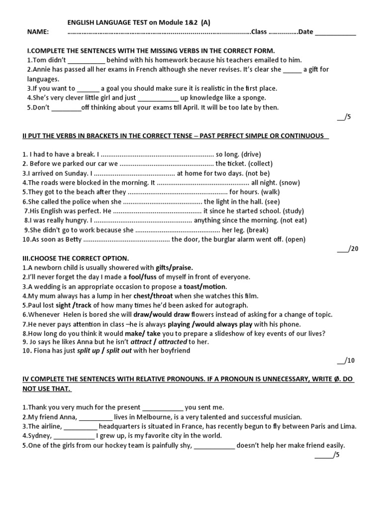 Test 1 I 2 | PDF | Sentence (Linguistics)