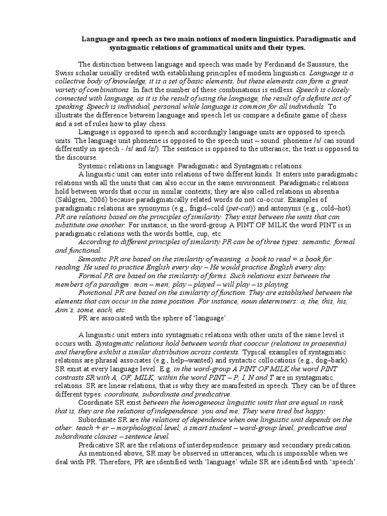 Language vs. Speech in Linguistics | PDF | Linguistics | Phrase