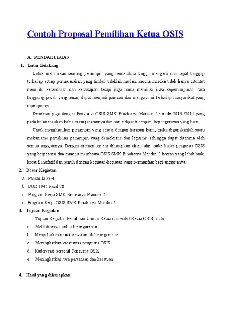 Contoh Proposal Pemilihan Ketua OSIS | PDF