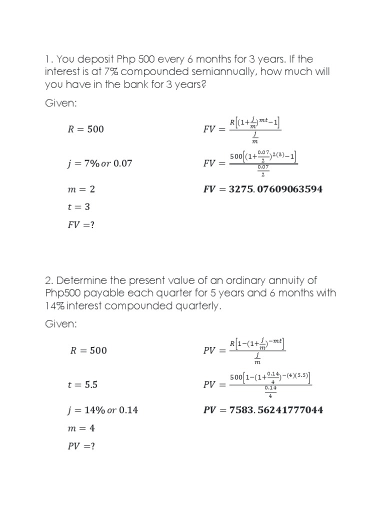 Mathematics of Investments - Ordinary Simple Annuities | PDF | Present ...