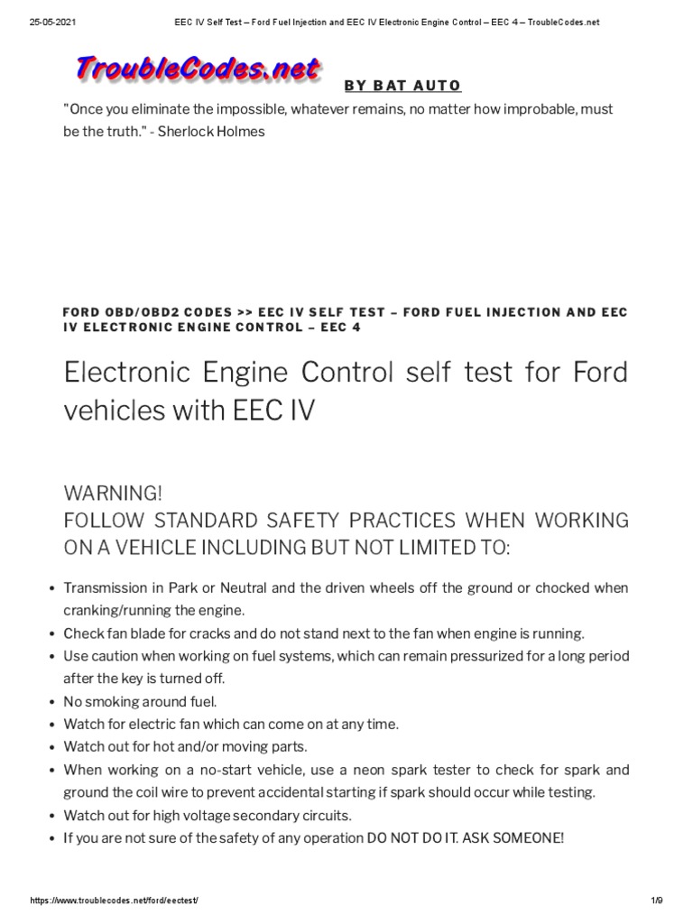 EEC IV Self Test Guide for Ford Vehicles | PDF | Throttle | Mechanical ...
