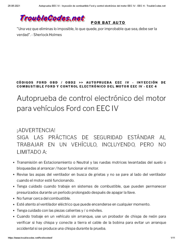 Autoprueba EEC IV - Inyección de Combustible Ford y Control Electrónico ...