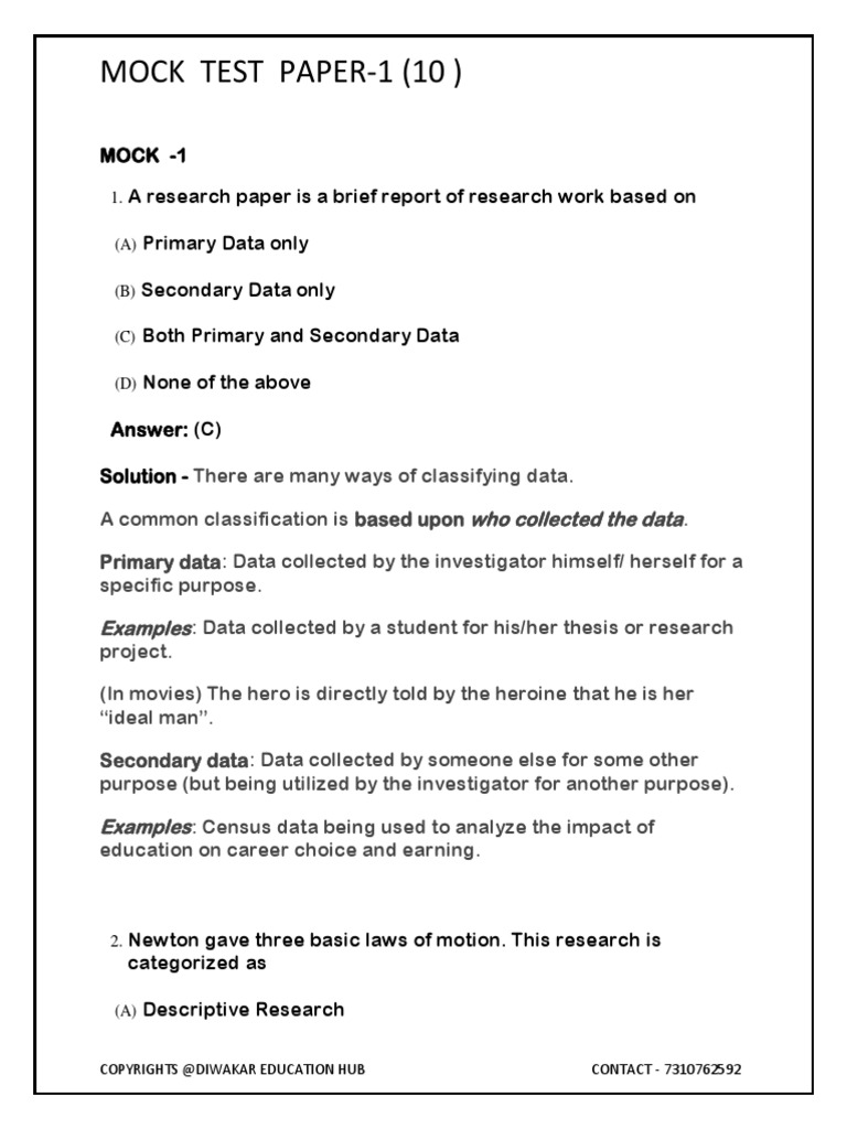 30 Mock Test Paper-1 | PDF | Correlation And Dependence | Wastewater