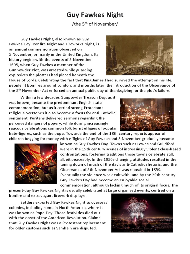 Guy Fawkes Night | PDF | Traditions | Gunpowder Plot