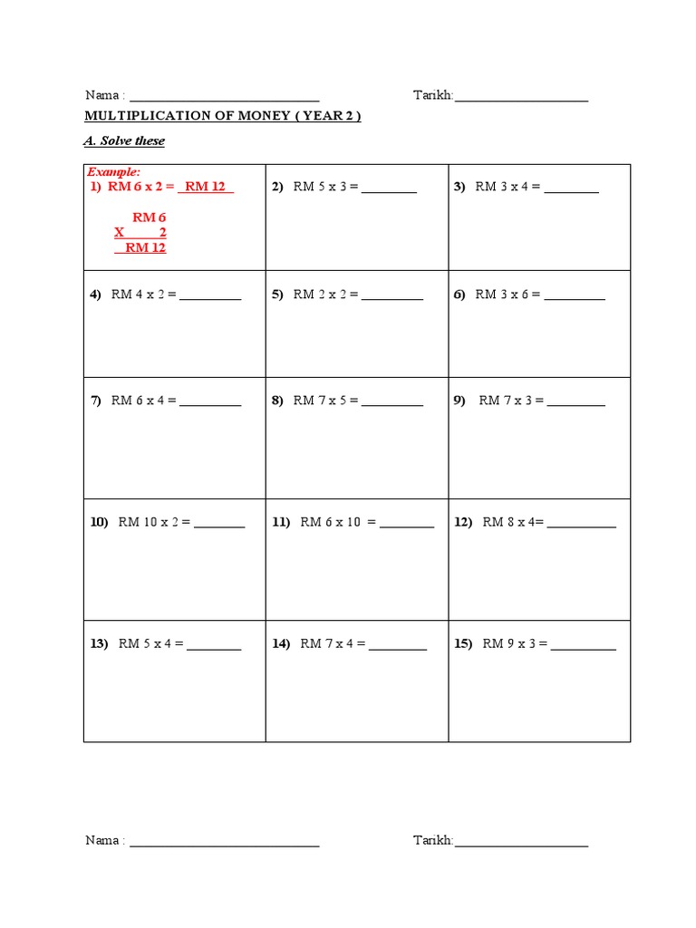 Exercises Math Y2 - Multiplication of Money | PDF | Teaching Methods ...
